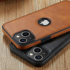 Casus Logo View Compatible with iPhone 14 Plus Case Slim Premium Vegan Leather Classic Luxury Elegant Thin Cover (2022) 6.7" (Brown)