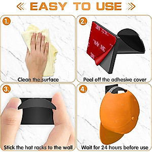 Qteeyou Adhesive Hat Hooks for Wall (16-Pack), Hat Rack for Baseball Caps, Minimalist Hat Display, Strong Hold Hat Hangers, No Drilling, Hat Holder Organizer for Wall (Black)