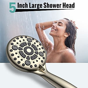 SR SUN RISE Shower Head 6-Settings 4.8 Inches High Pressure Shower Head with 1.8 Meter/71 Inch Long 304 Stainless Steel Shower Hose and Shower Arm Mount with Brass Ball Joint, Brushed Nickel