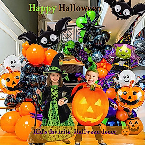 Halloween Balloon Garland Arch Kit 170pcs Orange and Black Purple green balloons with Spooky Spider Bat Pumpkin foil Balloons for fall Halloween Party Decorations