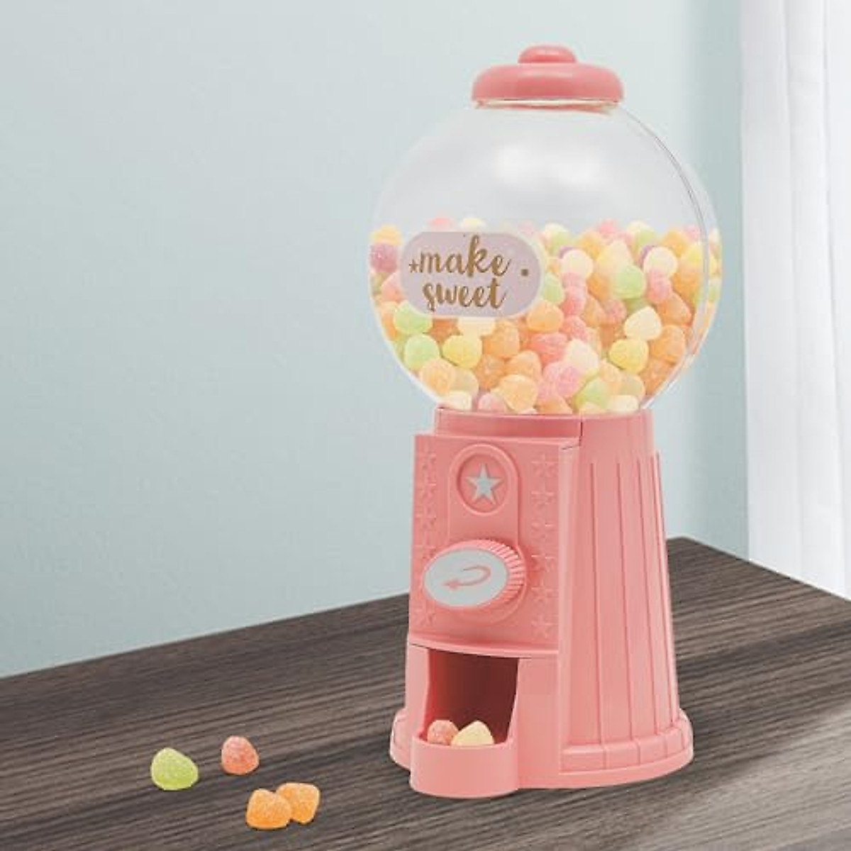 Candy Dispenser,Manual Mini Candy Machine Dispense,Freestanding Ball Bulk Vending Machine,Classic Bubble Capsule Toys Candy Dispenser,for Home,Retail Store,Amusement Park,Shopping Mall(Pink)