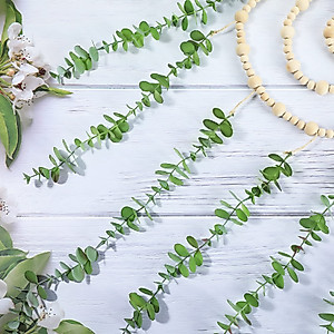 Hanging Eucalyptus Boho Wall Decor Large Boho Bedroom Wall Hanging Wooden Bead Garland Artificial Eucalyptus Natural Greenery Decoration, 36 x 36 Inch