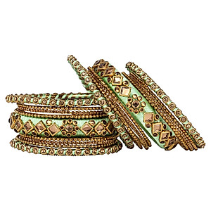 Accessorisingg Indian Ethnic Silk Thread with Faux Kundan Bangle Set for Women and Girls in 7 Sizes