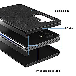 Foluu for Microsoft Surface Duo 2 Case, Surface Duo 2 2021 Leather Case, [Slim & Lightweight] PU Leather Back Cover Hard PC Durable Protective Phone Case for Microsoft Surface Duo 2 2021 (Blue)