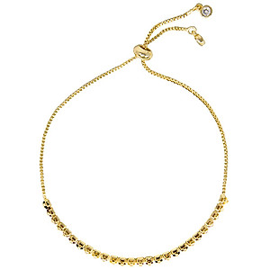 by You Women Fashion Cubic Zirconia Charm Tennis Adjustable Pull String Bracelet Gold Silver Color (Multi Rectangle 5mm - Gold)