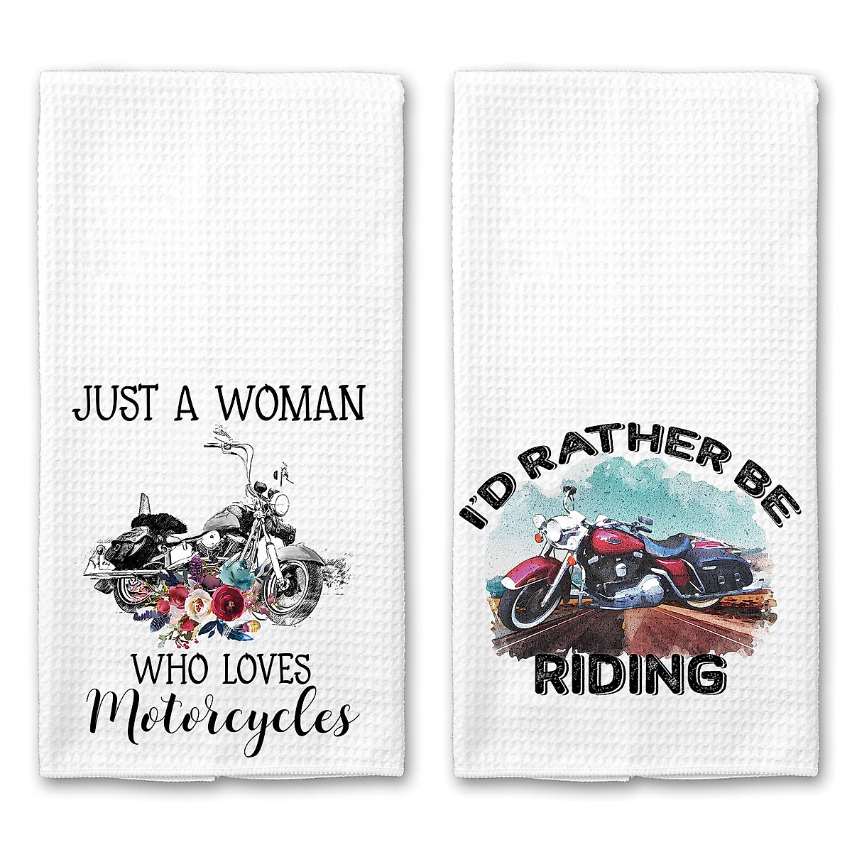 Just a Woman who Loves Motorcycles and I'd Rather be Riding Microfiber Kitchen Towel Gift for Rider Set of 2