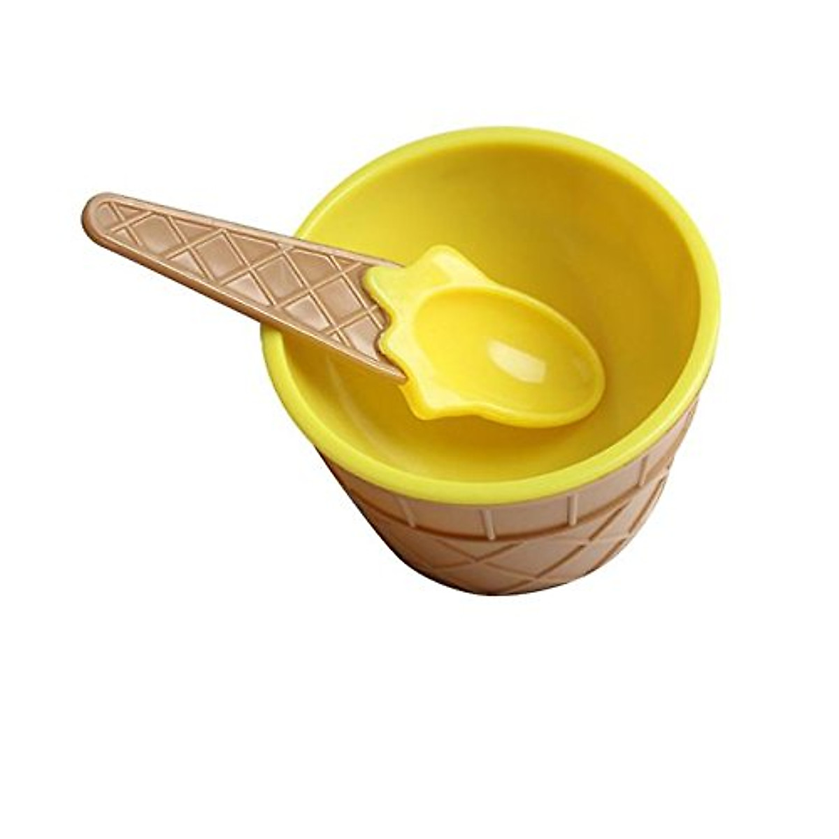 BCDlily Ice Cream Bowls Dessert Bowl and Spoon Set, Plastic Dessert Cups Creme Brulee Dishes for Ice Cream, Snack, Souffle,Sundae Frozen Yogurt (1, Yellow)
