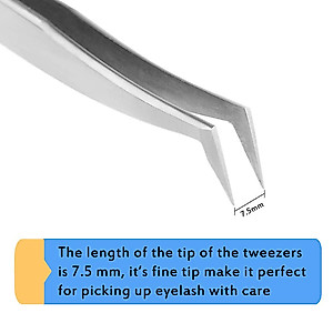 Volume Eyelash Extension Tweezer - FEITA Professional Angled Curved Pointed L-Shaped Precision Tweezers for 3D 4D 6D Lashes Extension - Silver