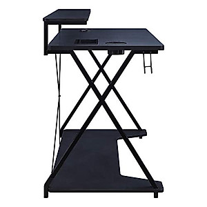 OSP Home Furnishings Checkpoint Ghost Battlestation Gaming Desk with RGB LED Lights, Black