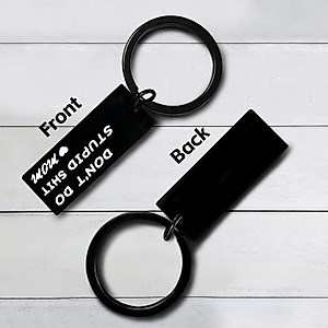 Ortarco Dont Do Stupid Keychain Love Mom, Personalized Stainless Steel Key Chain Gifts for Kids (B01, Black)