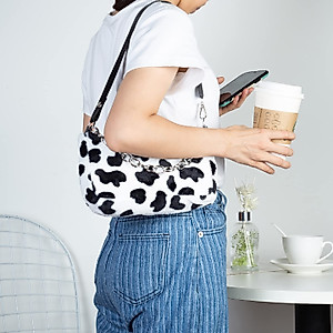 Veediyin fluffy bag cute tote bags Crossbody bags Handbag Plush Faux Fur animal print purses for women (White NN)