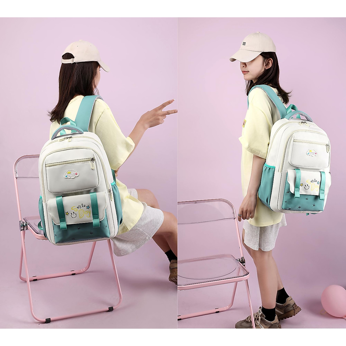 Makukke Backpack for Girls Kids, Cute Kawaii School Bag Lightweight Bookbag Backpack for Middle & High School with Anti Theft Pocket, Pink Backpack