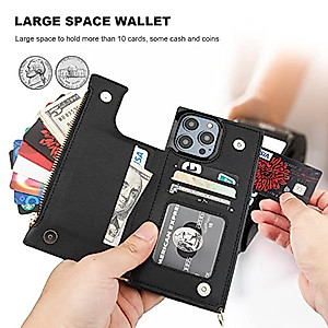 Bocasal Crossbody Wallet Case for iPhone 14 Pro Max with RFID Blocking Card Slot Holder, Magnetic Flip Folio Purse Case, PU Leather Zipper Handbag with Detachable Lanyard Strap 6.7 Inch 5G (Black)