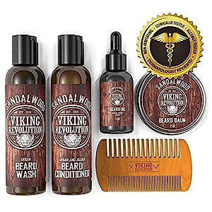 Ultimate Beard Care Conditioner Kit - Beard Grooming Kit for Men Softens, Smoothes and Soothes Beard Itch- Contains Beard Wash & Conditioner, Beard Oil, Beard Balm and Beard Comb- Sandalwood Scent