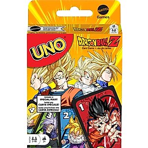 Mattel Games UNO Dragon Ball Z Card Game for Family Night Featuring TV Show Themed Graphics and a Special Rule for 2-10 Players
