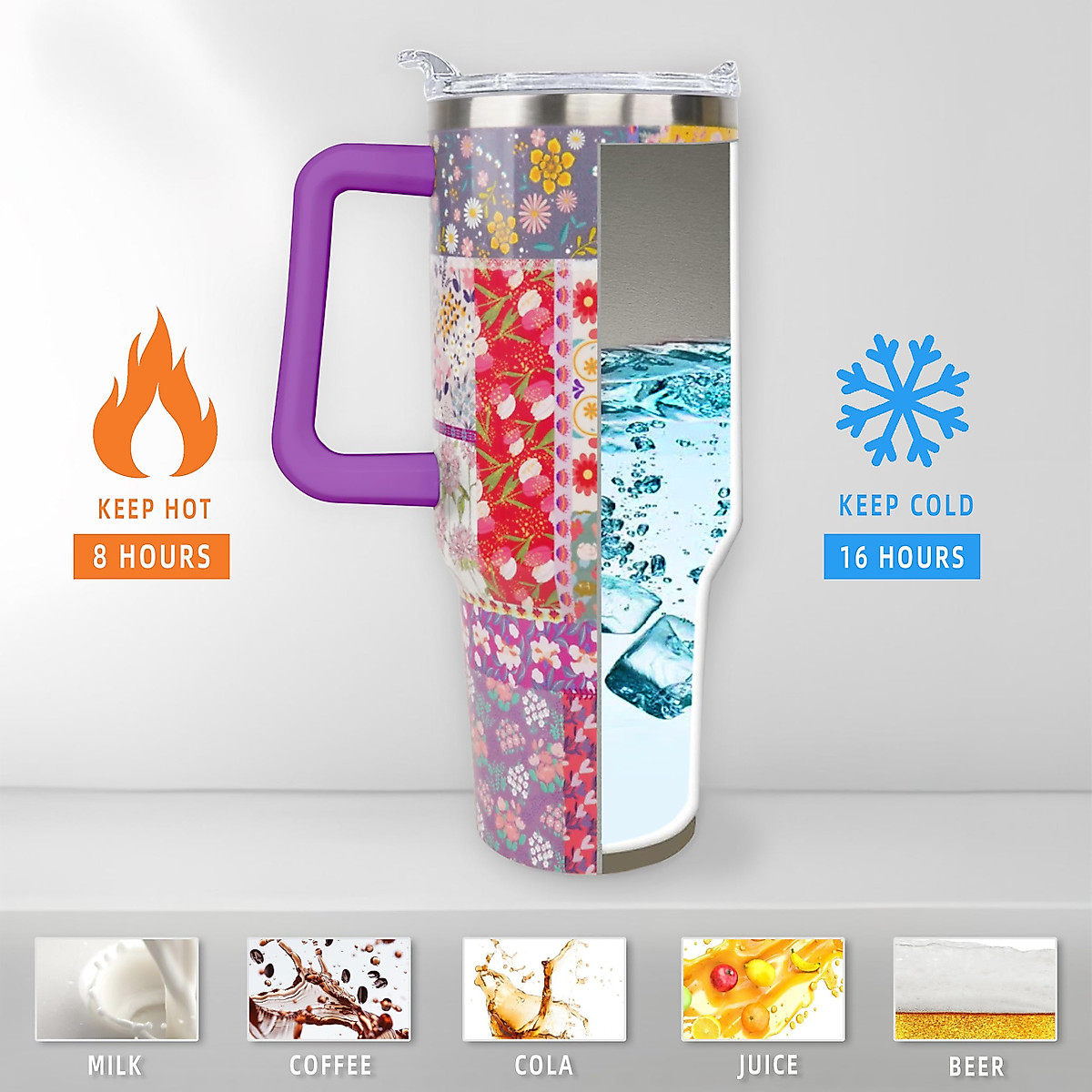 Sunmdecor Pioneer Women Tumbler with Handle and Silicone Straws - 40 Oz Flower Cups Insulated Tumbler - Monther's Day Nice Gift for Mom, Grandma