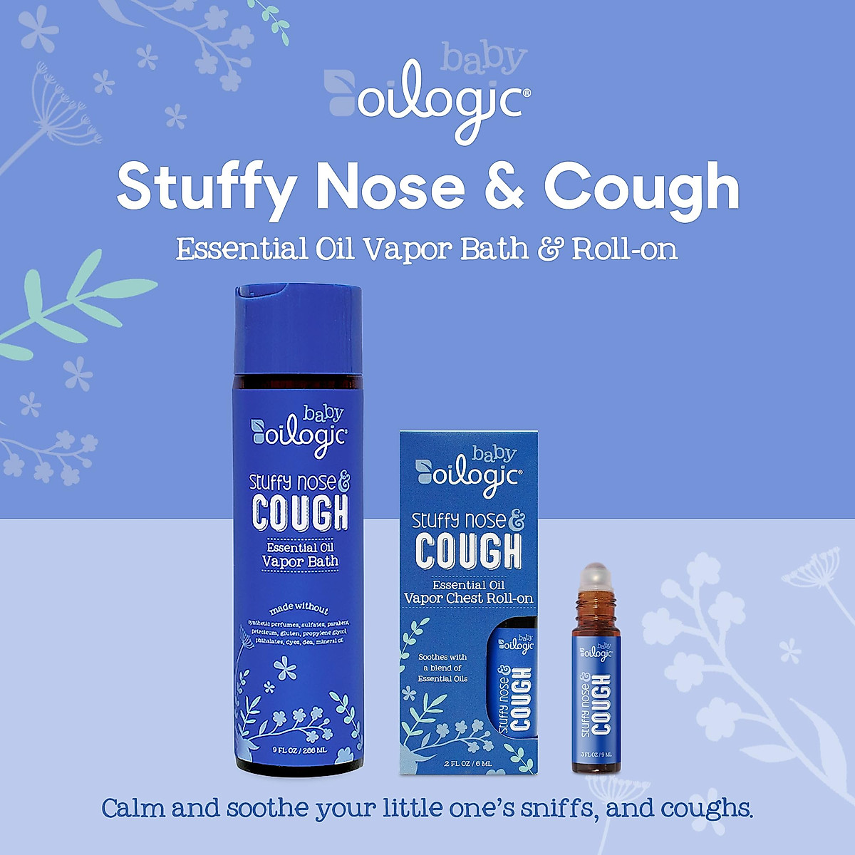 Oilogic Baby Bath Essentials - Stuffy Nose & Cough Bundle - Vapor Bath Relief and Roll-On Essential Oil Blend for Babies & Toddlers