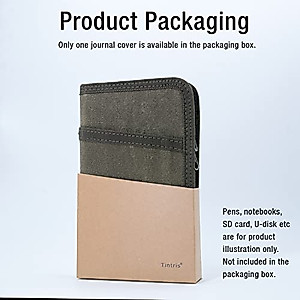 Tintris Journal Cover for Field Notes Notebooks Moleskine Cahier 3.5 x 5.5 with zipper pen holder, Water Resistant Pocket Notebook Cover for Journal Notebook planner, Classy Waxed Canvas, Olive