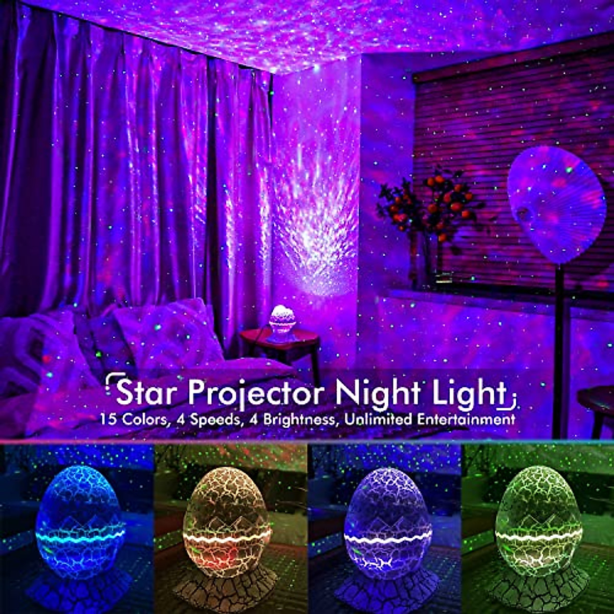 Rossetta Star Projector, Galaxy Projector Lights for Bedroom, Starlight Projector with Bluetooth Speaker and White Noise, LED Night Light for Kids Adults Game Room, Home Party, Ceiling, Room Decor