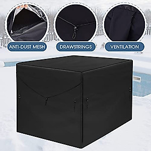 Pool Heat Pump Equipment Cover, 40 x 34 x 31 Inch, Black Heavy Duty Square 600D Oxford Cloth Pool Heater Cover with Waterproof PVC Inner Layer for Swimming Pool Heat Pump