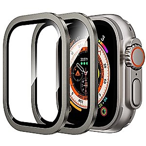 WSKEN for Apple Watch Ultra 2/Ultra Screen Protector 49mm,9H Tempered Glass + Titanium Alloy Frame, [Keep Original] [Touch Sensitive] Lightweight Protective Glass Film for iwatch Ultra 2 Pack,Original