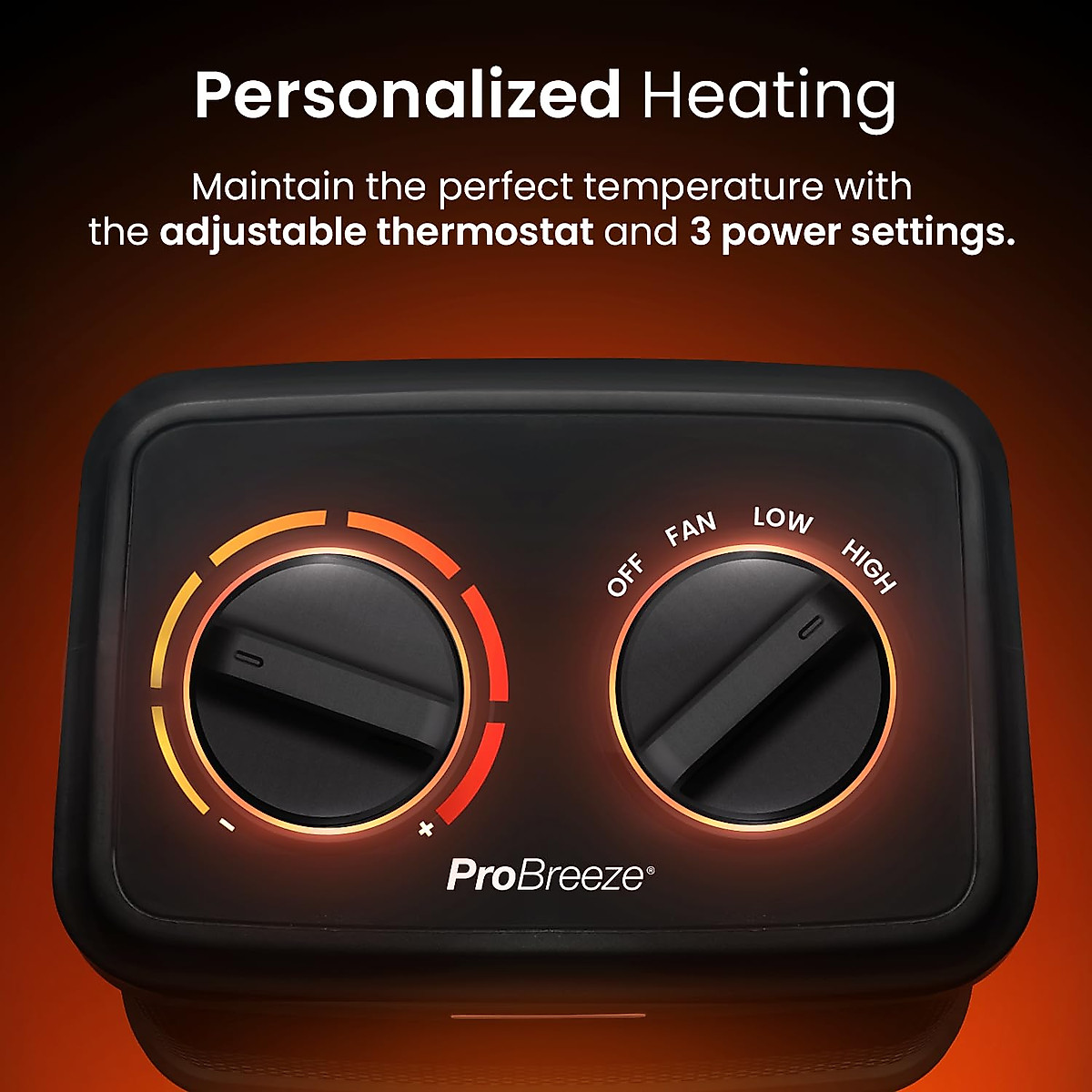 Pro Breeze Space Heater – 1500W Portable Electric Heater for Indoor Use, Ceramic Heater with Adjustable Thermostat, Small Heater for Home, Bedroom, Office, Garage with 3 Operating Modes - Black