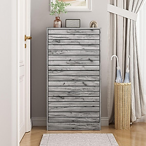 TAMUNE Small Shoe Cabinet with 3 Flip Drawers, Slim Shoe Storage Cabinet Shoe Organizer, Louvered Surface, No Backboard, for Entryway Grey (22.4”W x 9.4”D x 42.3”H)