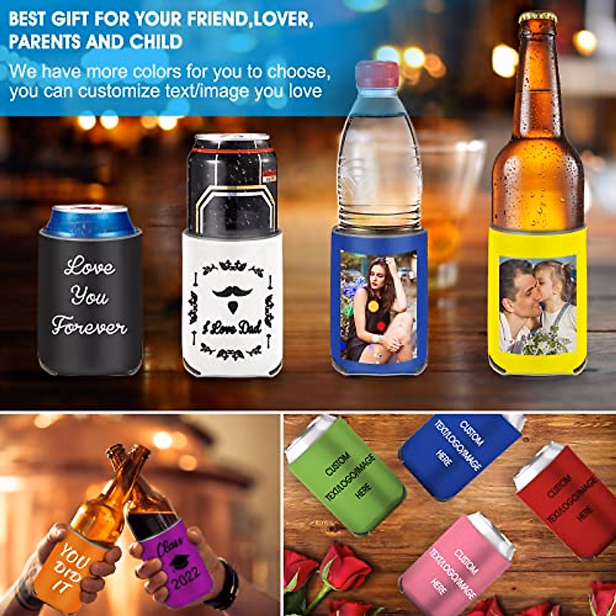 Custom Can Sleeve Beer Coolers Bulk Personalized Can Cooler With Photo Logo Customized Insulated Beverage Bottle Holder for Party Weddings Fishing Picnics