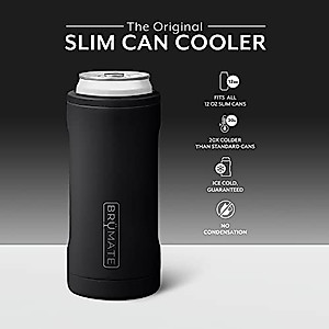 BrüMate Hopsulator Slim Can Cooler Insulated for 12oz Slim Cans | Skinny Can Coozie Insulated Stainless Steel Drink Holder for Hard Seltzer, Beer, Soda, and Energy Drinks (Matte Black)