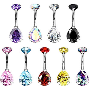 Covet Jewelry Titanium Internally Threaded Top Prong Set Pear CZ Belly Button Navel Rings (Aurora Borealis)