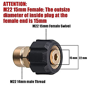 PWACCS Pressure Washer Adapter, M22 15mm Female to M22 14mm Male Fitting, Power Washer Hose and Gun Coupler, 5000 PSI