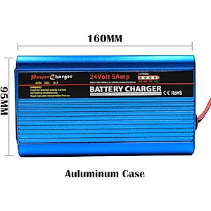 Unocho 24V Battery Charger Automatic Smart Battery Charger Maintainer 5A Trickle Charger with Alligator Clips for Charging AGM Gel Lead-Acid Batteries