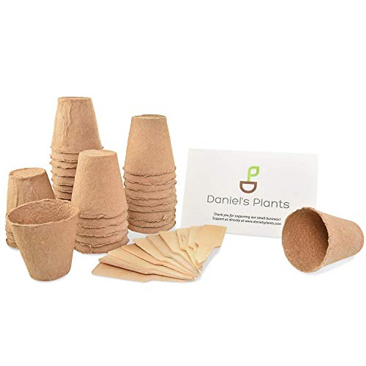 Daniel's Plants 3” Peat Pots | Plant Pots for Seedlings & Seed Starter Nursery Pots | Organic Biodegradable Plant Pots | Eco Friendly | Bonus 10 Wooden Plant Garden Labels | Bulk 60 Pack | 3 Inch