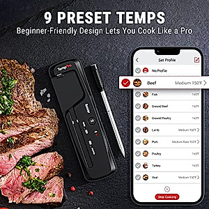 TempPro 500FT Wireless Meat Thermometer for Grilling and Smoking, Bluetooth Meat Thermometer Wireless with Dual Temperature Alert, Digital Food Cooking BBQ Thermometer for Smoker, Oven & Rotisserie