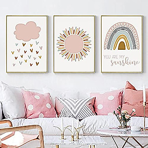 BIKCZEWIN Unframed Wall Art Prints Boho Rainbow Clouds Sun Canvas Painting Room Decor for Kids Girl Home Bedroom Classroom School Nursery Decorations