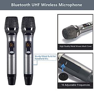 KOMISON UHF Handheld Wireless Karaoke Microphone System with Echo Cordless Mic Box with Receiver Metal for Singing Speech Meeting Church Wedding Home KTV Set, 280FT