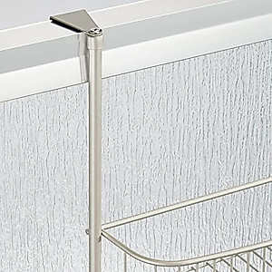 mDesign Extra Wide Stainless Steel Bath/Shower Over Door Caddy, Hanging Storage Organizer 2-Tier Rack with Hook and Basket, Holder for Soap, Shampoo, Loofah, Body Wash, Omni Collection, Matte Satin