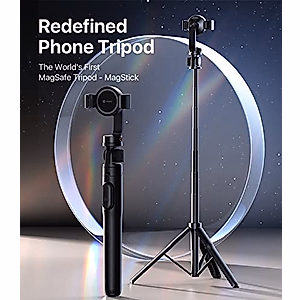 andobil MagStick Selfie Stick Tripod Compatible with MagSafe, [Redefined Phone Tripod] 63.5" Extendable Magnetic Cell Phone Tripod Stand with Wireless Remote, Tripod for iPhone 14 13 12 & All Phones