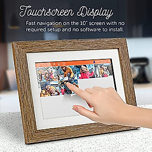 Aluratek 10" WiFi Distressed Wood Digital Photo Frame with Touchscreen and 16GB Built-in Memory, USB/SD/SDHC Supported, Built-in Clock & Calendar, Easy Setup for Wireless Photo Viewing - ASHDPF10F