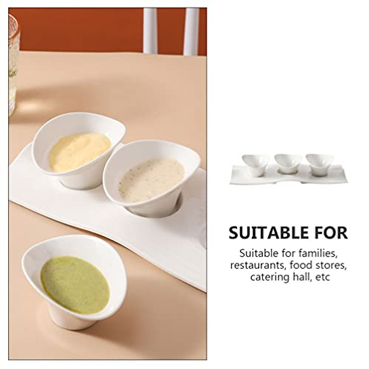 UPKOCH Sauce Plate 1 Set Ceramic Chip and Dip Serving Set Platter Tray with Dip Bowls for Appetizers Snacks Fruits Small Bites and Condiments White Sauce Bowl