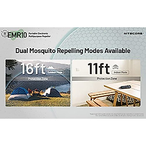 Nitecore EMR10 Portable Mosquito Repeller for Outdoor, 16 ft Protection Zone, Rechargeable Ultrasonic with 10 Repellent Mat and Nitecore Sticker
