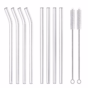8 Pack Reusable Glass Drinking Straws - 10" x 10 mm - Smoothie Straws for Milkshakes, Frozen Drinks, Smoothies, Bubble Tea - Environmentally Friendly