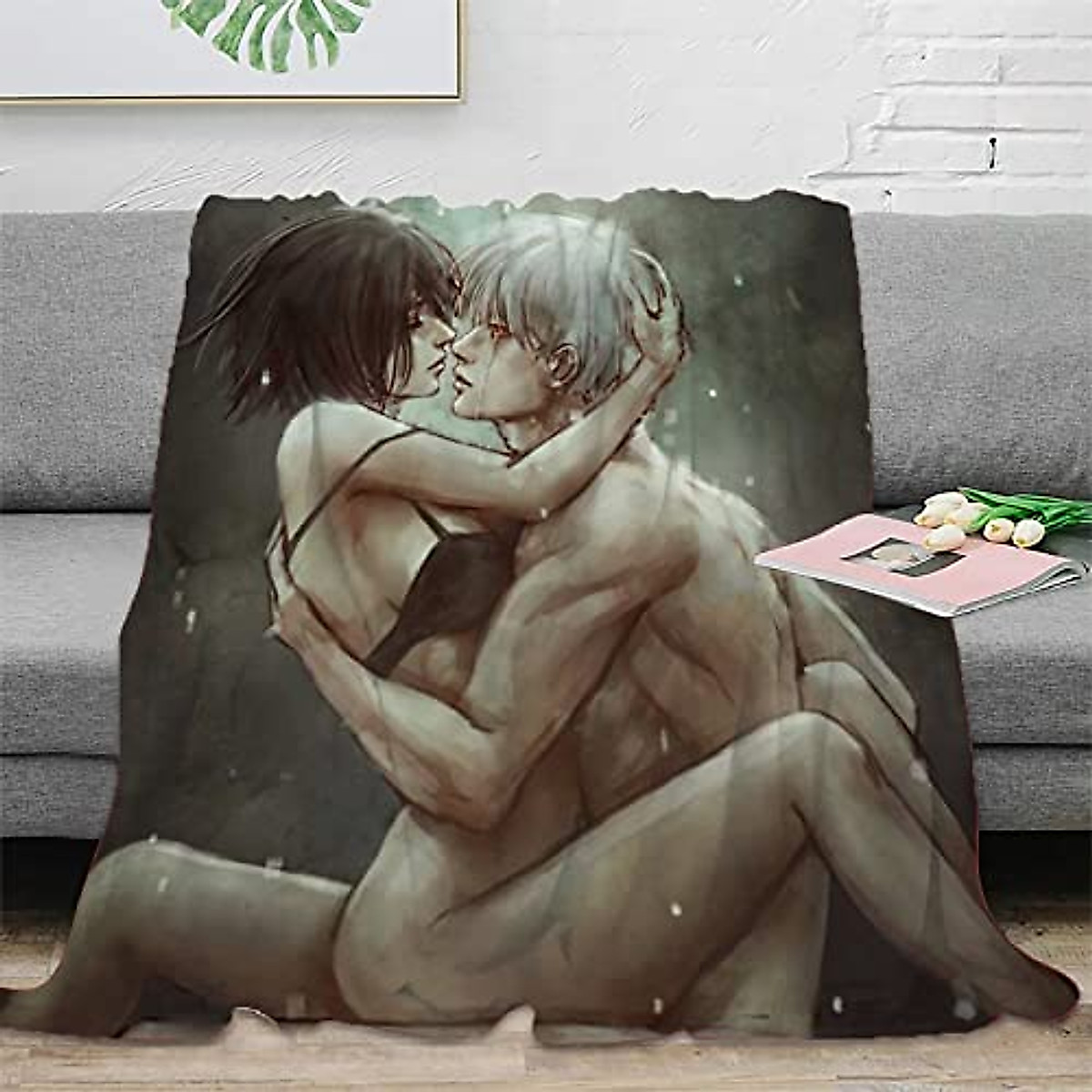 Anime Blanket Tokyo Ghoul Ken Kaneki and Touka Kirishima Throw Blanket Lightweight Soft Cozy Flannel Sofa Bed 40x50inch(100x130cm)