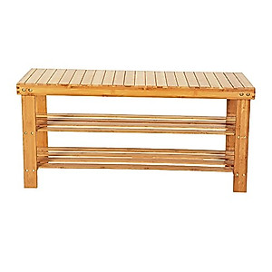 Tenozek 3-Tier Bamboo Shoe Rack Bench Entryway Bench and Shoes Organizer Shoe Storage for Hallway Bathroom Living Room Garden(3-Tiers 90CM, Wood Color)