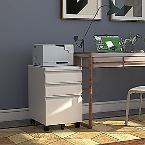 SISESOL 3 Drawer Mobile File Cabinet Under Desk Storage Drawers File Cabinets for Home Office, Office Organization File Cabinet with Lock Metal Filing Cabinet for Legal/Letter/a4 File with Slim Width