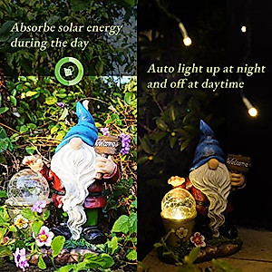 DiliComing Garden Gnomes Outdoor Statues - Gnome Decorations for Home, Christmas Resin Gnome Figurine with Solar Light, Yard Gnome Ornament, for Thanksgiving and Christmas