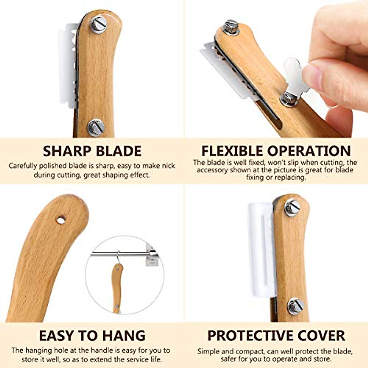 Healeved Van with Wooden Handle, Bread Baker Turning Tool, Bread Slicer Cake Cutter, Dough Maker Cutting Tool, Acid Dough Bread Knife with Plastic Protector Cover 5 Blades