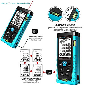 Laser Measure VYTOOV 196Ft Laser Distance Meter 2 Bubble Levels M/Ft/in Switching Laser Measurement Tool Measuring Distance, Area, Volume, Pythagoras, Large Backlit LCD, IP54 Dustproof & Waterproof