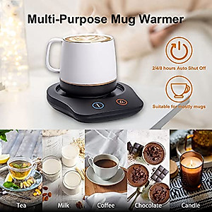 Mug Warmer Coffee Cup Warmer for Desk: Electric Coffee Warmer for Desk 2/4/8 Hours Auto Shut Off with 5 Control Temperature Settings - Large Smart Beverage Heating Plate for Home and Office Use Black
