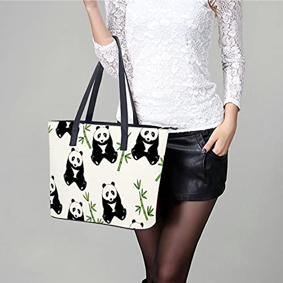 Womens Handbag Panda Patterns Leather Tote Bag Top Handle Satchel Bags For Lady